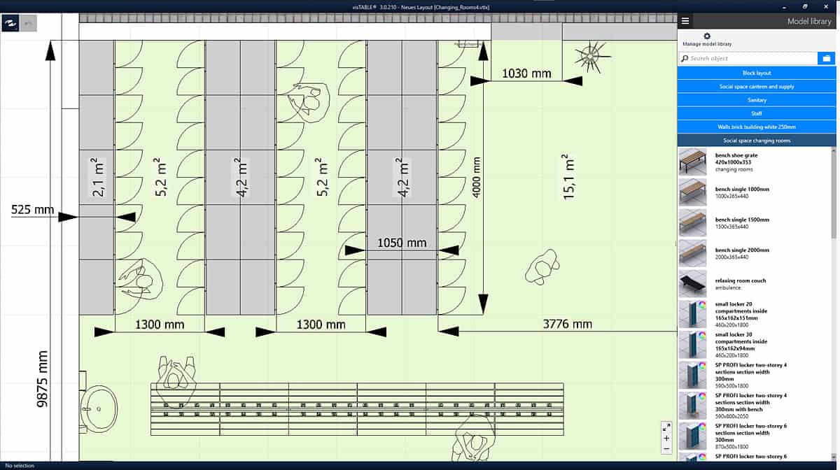 Planning and visualizing sanitary facilities in a factory | visTABLE®